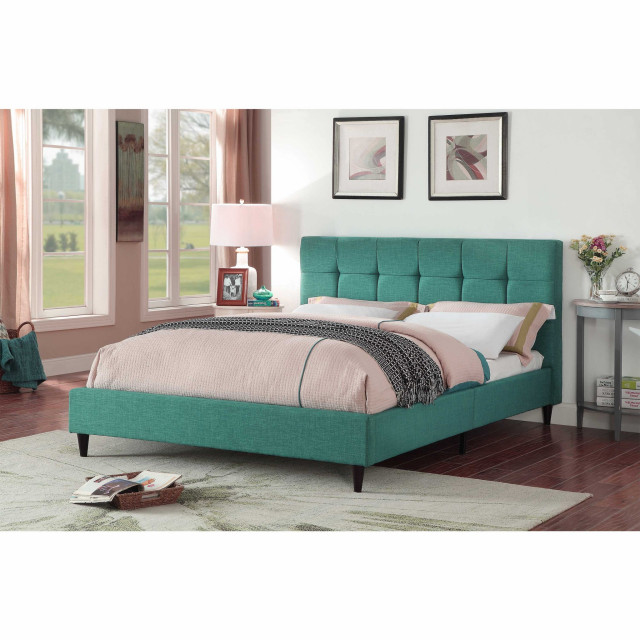 Solid Wood Queen Tufted Turquoise Upholstered Juteno Bed - Midcentury ...