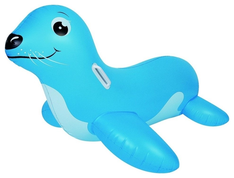 46" Blue Sea Lion Rider Inflatable Swimming Pool Float Toy With Handles ...