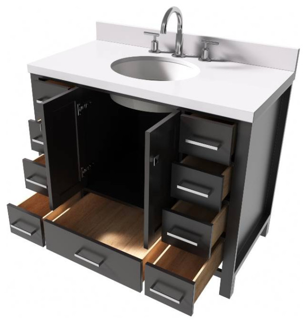 Cambridge Espresso 43" Oval Sink Vanity With White Quartz Countertop ...