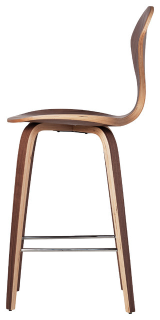 Walnut Veneer Stool, Counter Height - Midcentury - Bar Stools And ...