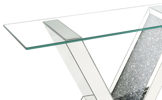 Unique Console Table, Mirrored V-Shaped Design With Faux Diamond Accent ...