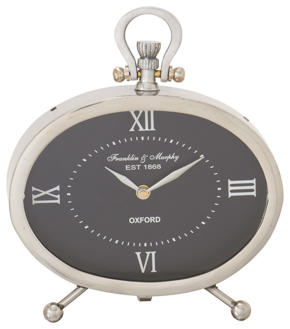 Benzara 45676-par Robust Stainless Steel Oval Table Clock - Traditional ...