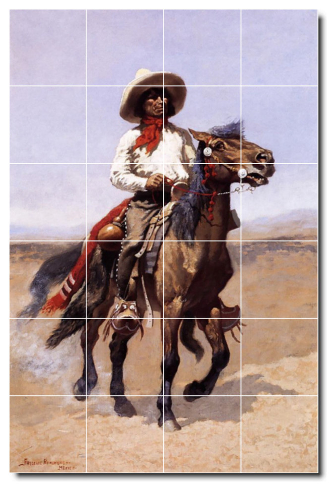 Frederic Remington Western Painting Ceramic Tile Mural #67, 48" Wide x ...
