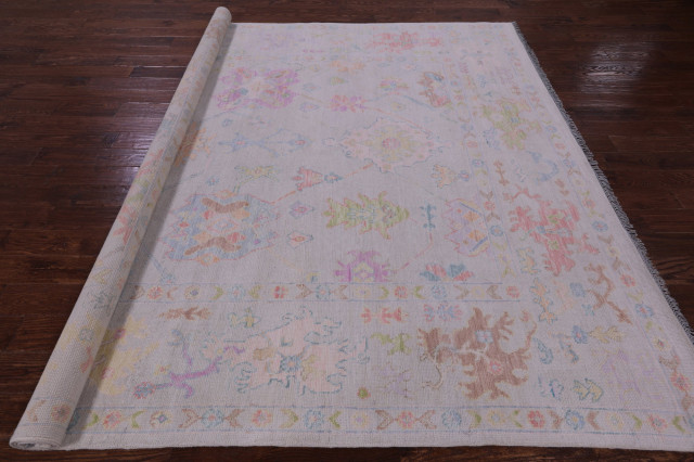 Ivory 9' Square Turkish Angora Oushak Handmade Wool Rug - Q22363, 8' 9 ...