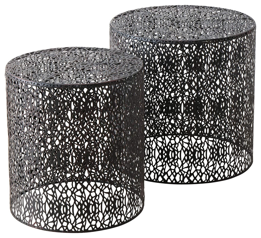 2 Piece Metal Lattice Side Table Set - Industrial - Side Tables And End ...