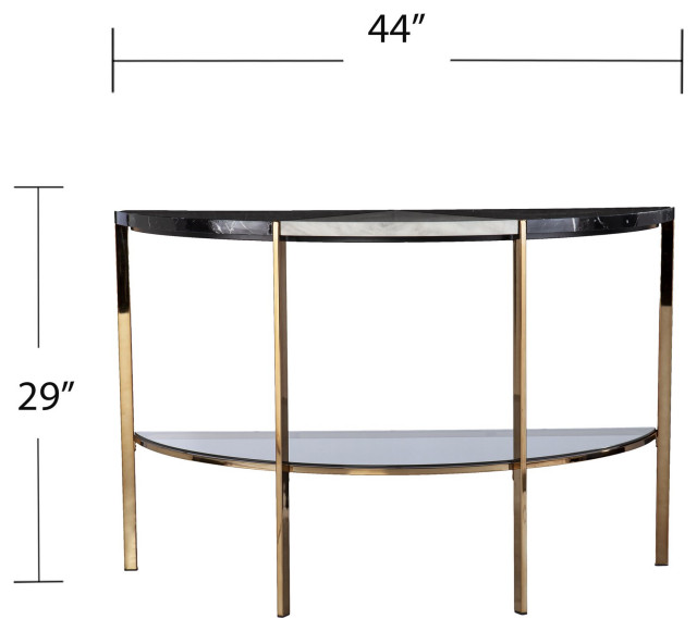 Elegant Console Table, Golden Legs With Faux Marble Top & Smoked Glass ...
