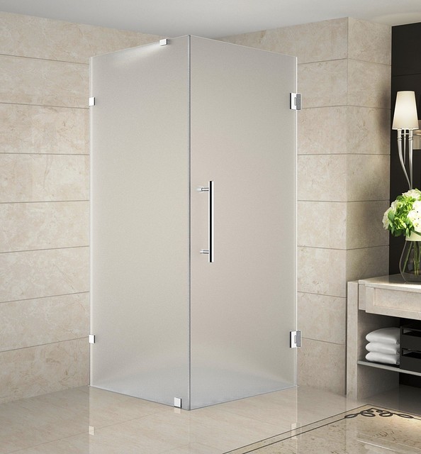 Aquadica Frameless Square Frosted Shower Enclosure Chrome, 34"x34"x72 ...