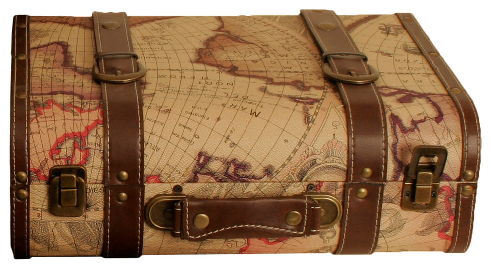 Map Faux Leather Suitcase - Traditional - Decorative Trunks - by WALD ...
