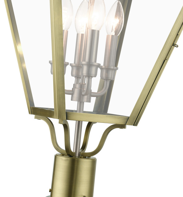 4 Light Antique Brass Outdoor Extra Large Post Top Lantern, Brushed ...