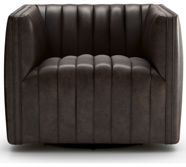Augustine Channel Tufted Deacon Wolf Leather Swivel Chair ...