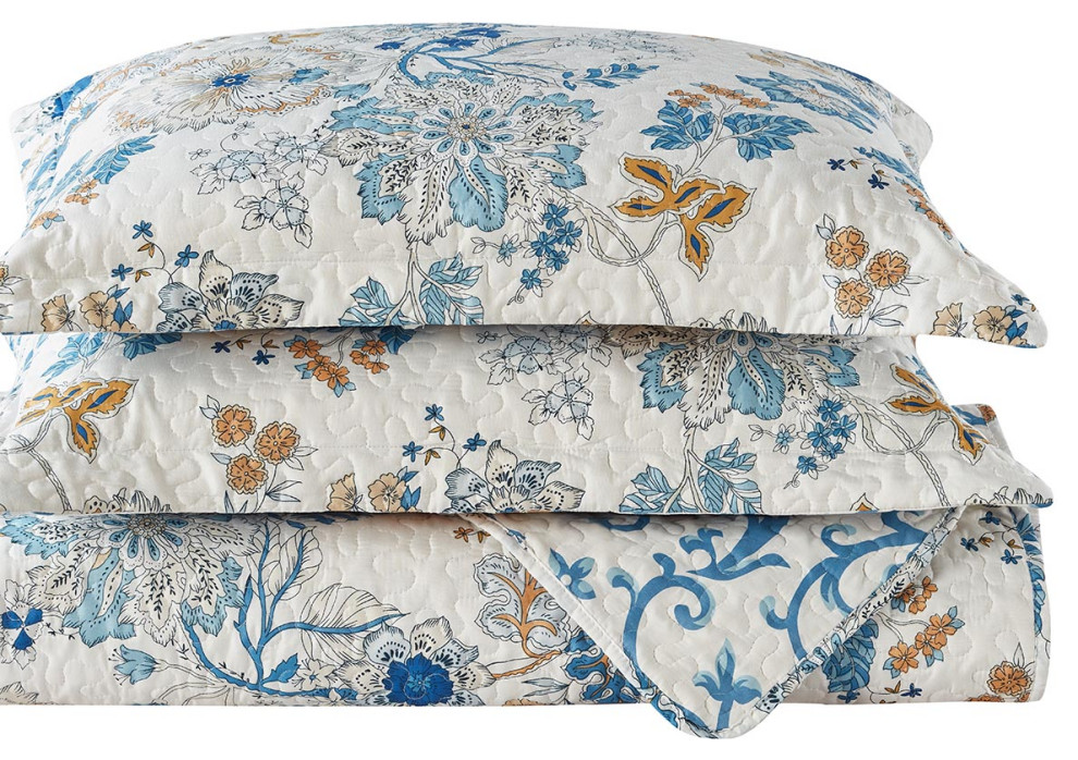 Layan Floral Pattern Lightweight Oversized Quilted Coverlet Set, Twin ...