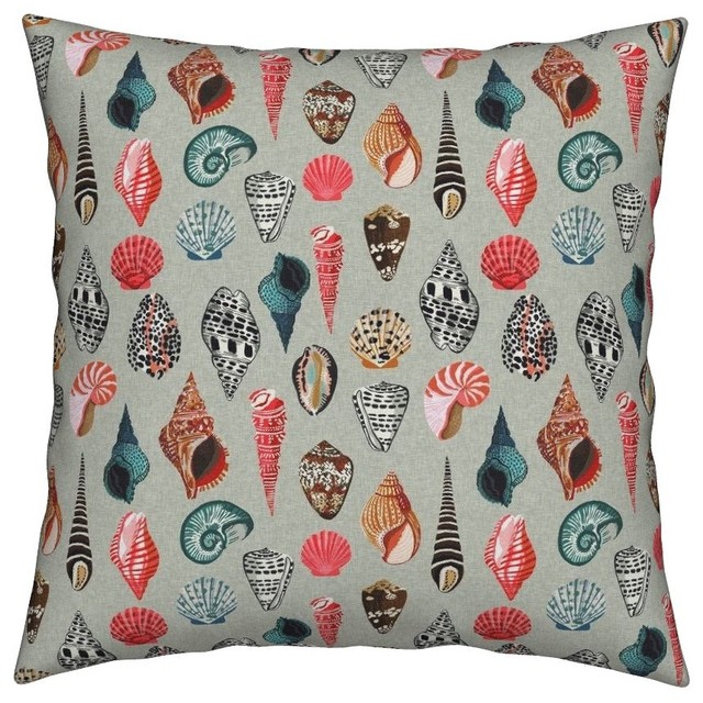 Seashells Shells Summer Beach Linen Gray Seashell Throw Pillow, Cover ...