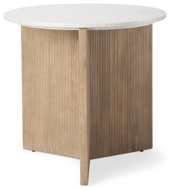 Enzo Marble Tabletop w/ Fluted Light Wood Base Foyer Accent Table ...
