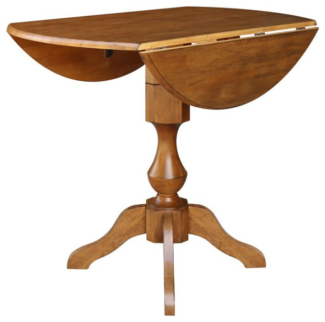 Traditional Dining Table, Rounded Wooden Top With Drop Down Leaves ...