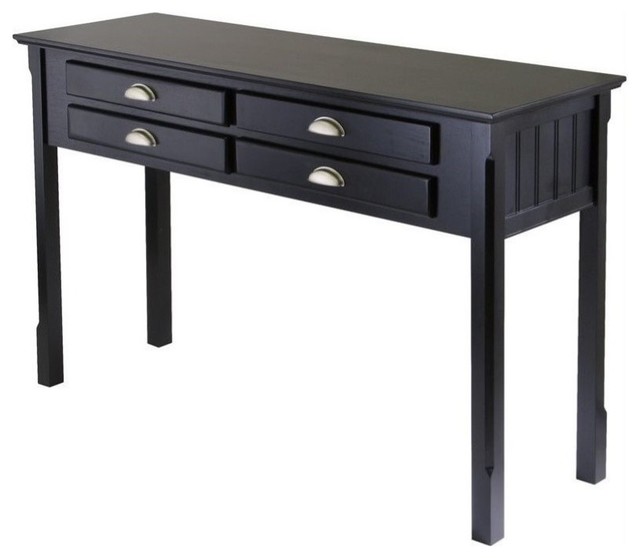 Pemberly Row 4-Drawer Transitional Solid Wood Console Table in Black ...