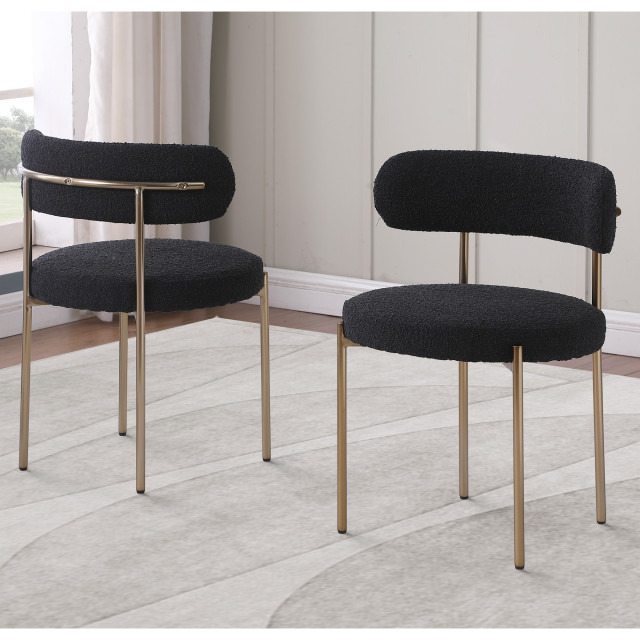 Dobby Boucle Fabric Dining Chair With Gold Legs, Set of 2 - Midcentury ...