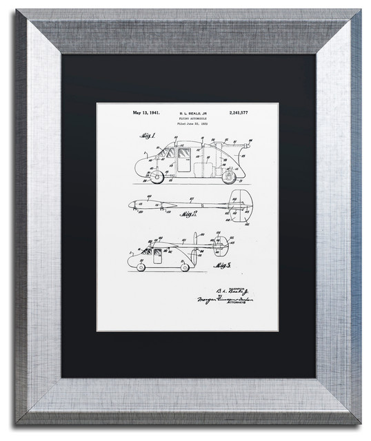 'Flying Car Patent 1941 White' Art, , Silver Frame, Black Mat, 11x14 ...