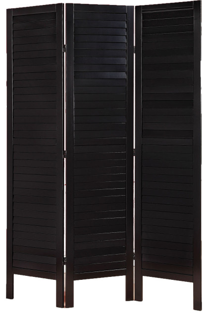 3-Panel Wooden Screen, Black Pine Black - Transitional - Screens And ...