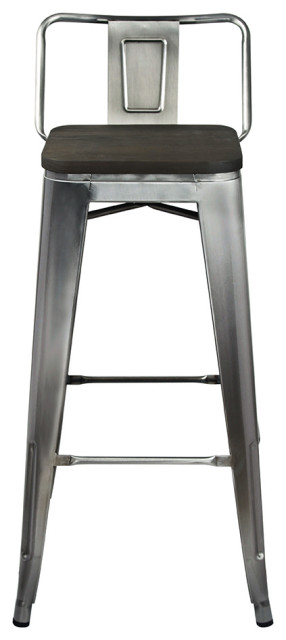 Metal Gunmetal Bar Stools With Lowback Dark Wooden Seat, Set of 1 ...