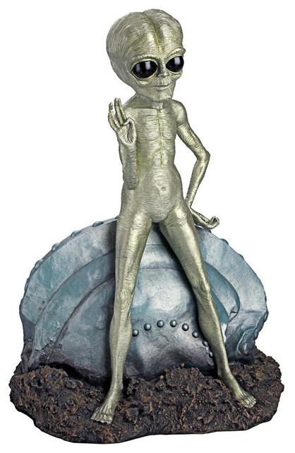 Roswell The Alien With Spacecraft Statue - Eclectic - Garden Statues ...