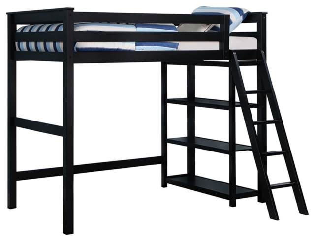 Coaster 3-Shelf Transitional Wood Twin Workstation Loft Bed in Black ...