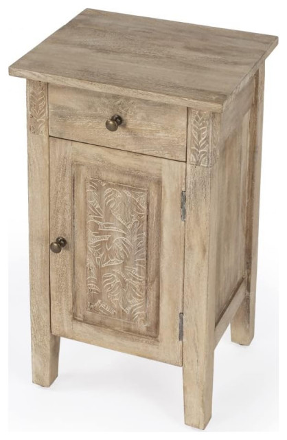Modern Farmhouse Side Table, Wooden Frame With Carved Floral Pattern ...