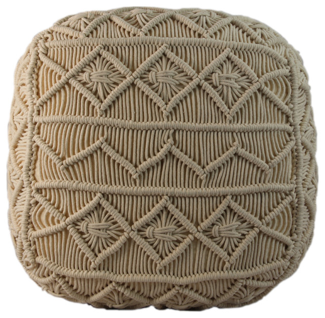 Square Stuffed Macrame Cotton Pouf Handmade Fabric Ottoman ...