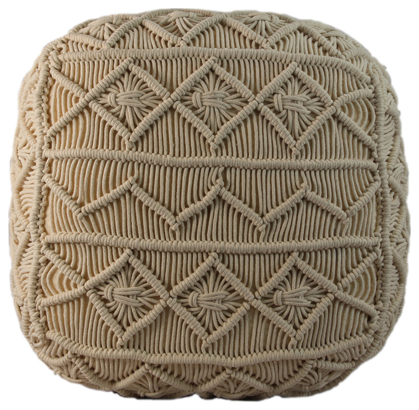 Square Stuffed Macrame Cotton Pouf Handmade Fabric Ottoman - Scandinavian - Floor Pillows And ...
