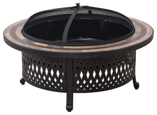 Sunjoy 40" Round Wood Burning Firepit Table for Outside - Transitional ...