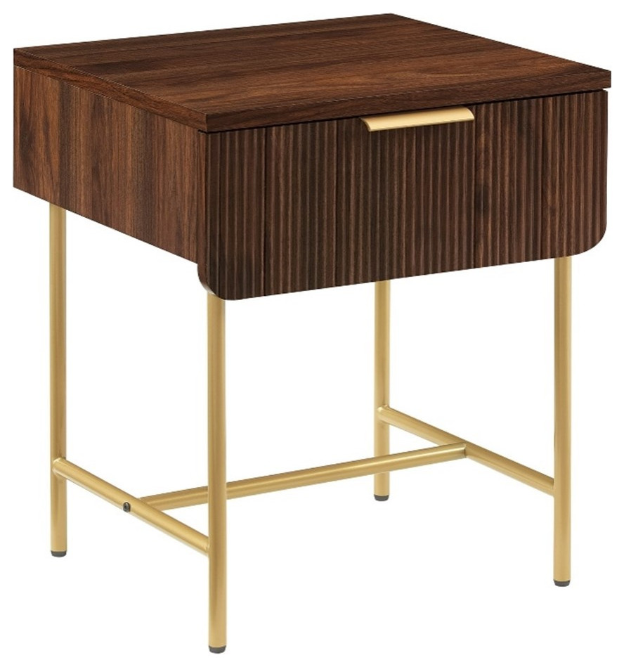 18.5" Reeded 1-Drawer Wood Side Table - Dark Walnut /Gold ...