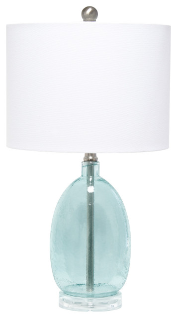 Lalia Home Oval Glass Table Lamp with White Drum Shade, Clear Blue ...