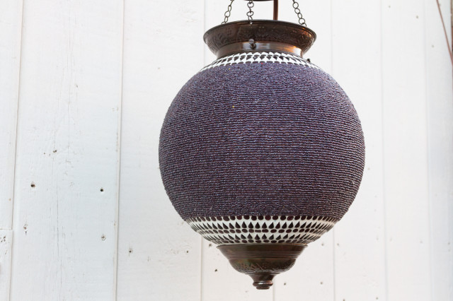 Navy Blue Pendant Sphere Lantern - Mediterranean - Pendant Lighting ...