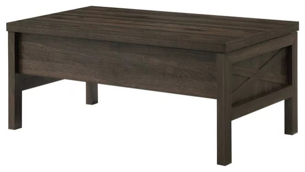 Walnut Rectangular Lift-Top Coffee Table with Side X-Accents and Inner Storage - Transitional ...