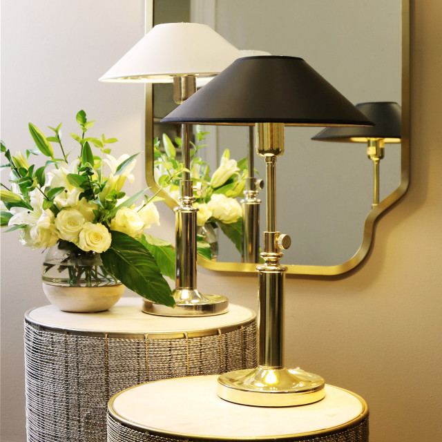 Dann Foley Lifestyle Table Lamp Polished Gold Metal Black Shade ...