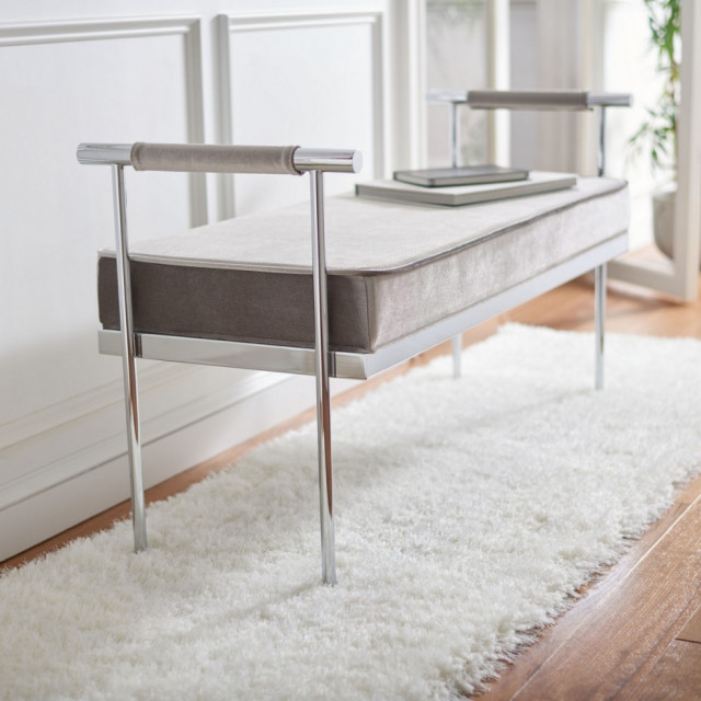 Ace Long Rectangle Bench With Arms Hazelwood/Chrome - Contemporary ...