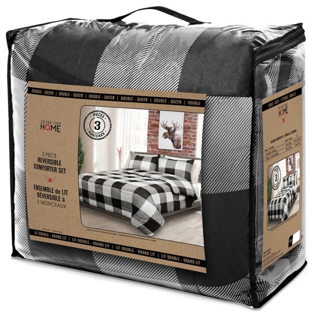 Safdie & Co. 3-piece Polyester Buffalo Plaid Double Queen Comforter Set ...