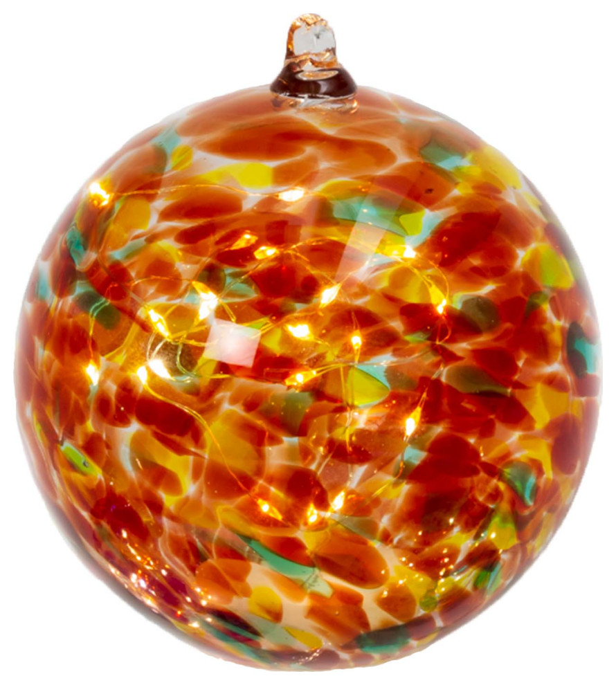 8" Solar Lighted Amber Handblown Glass Sphere - Contemporary ...