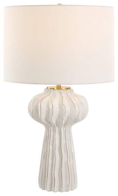 Organic Shape Off White Ribbed Table Lamp 28 in Modern Botanical ...