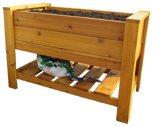 Elevated Planter Box with Shelf - Farmhouse - Outdoor Pots And Planters ...