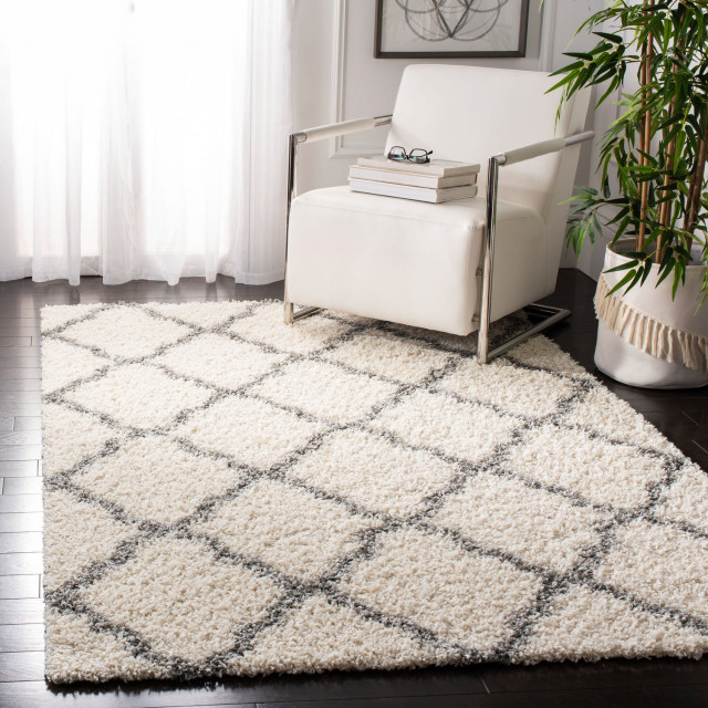 Safavieh Dallas Shag Sgds257F Trellis, Shag Rug, Ivory and Gray, 6'0"x6 ...