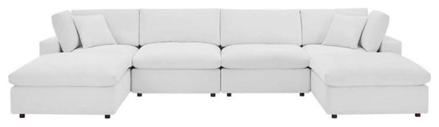 Modway Commix 6-Piece Performance Velvet Sectional Sofa in White ...