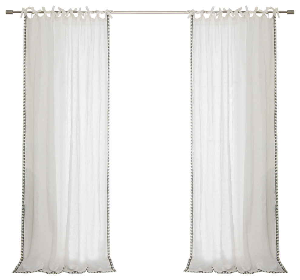 Triangle Border French Linen Voile Tie Top Curtain - Contemporary ...