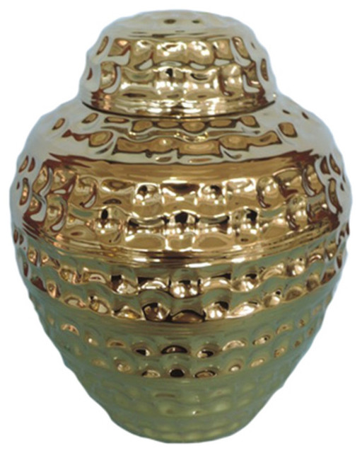 Shimmering And Wavy Textured, decorative Ceramic Lidded Jar, Gold ...