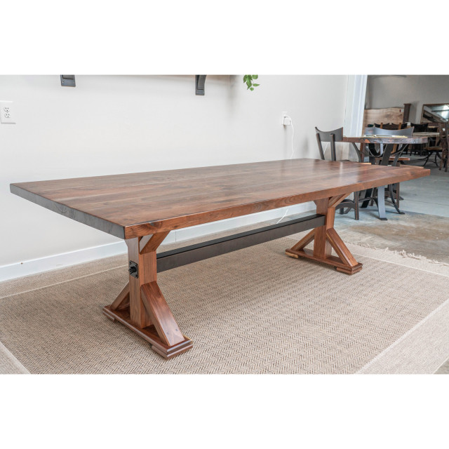 Clayton Walnut Wood and Steel Dining Table, 42"x84" - Transitional ...