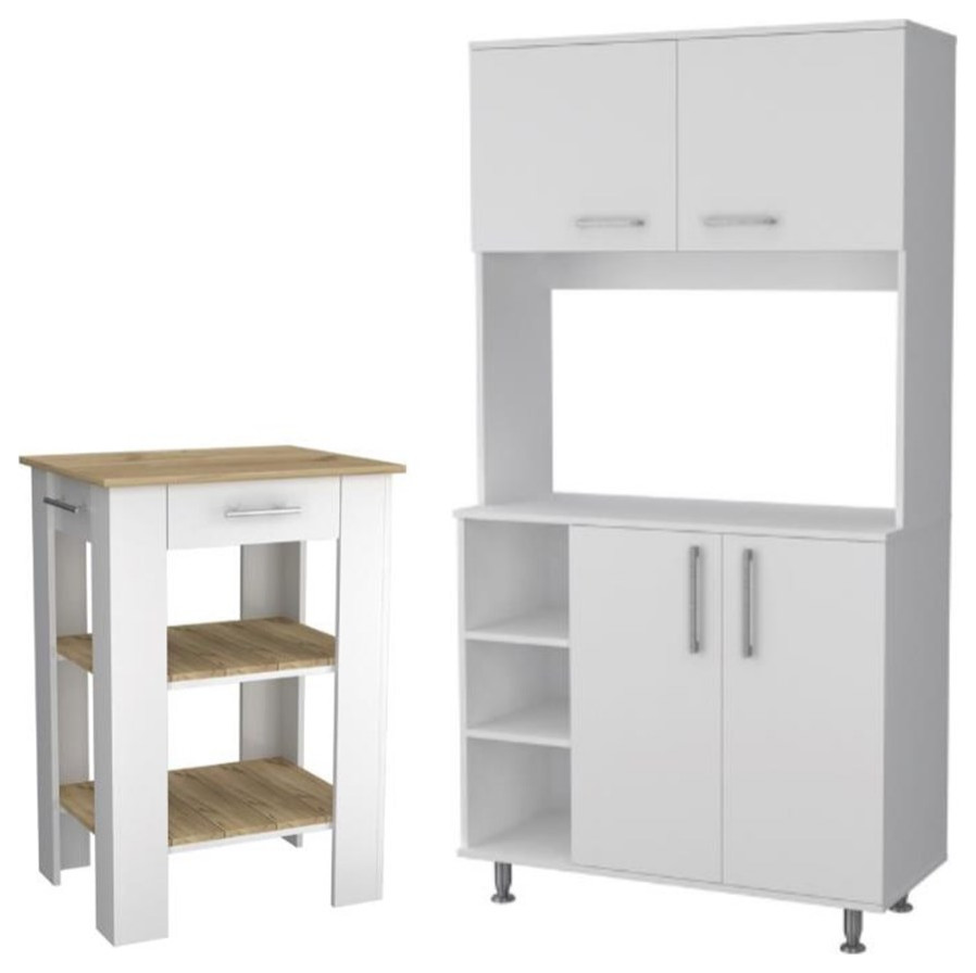 Home Square 2-Piece Set with Kitchen Island and Pantry 2 Door Cabinet ...