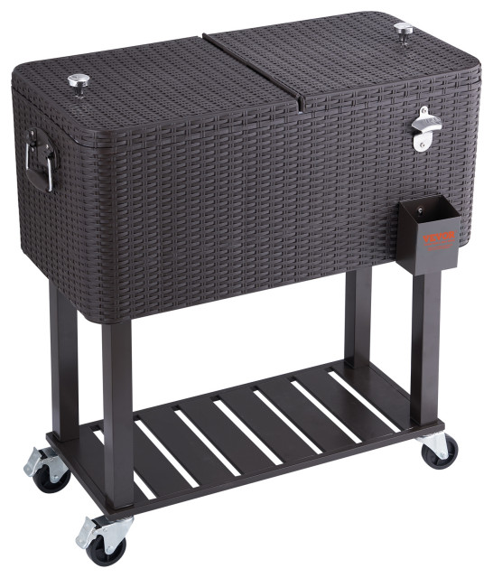 VEVOR 80Qt Rolling Cooler Cart w/Bottle Opener Drainage Patio Party Bar ...