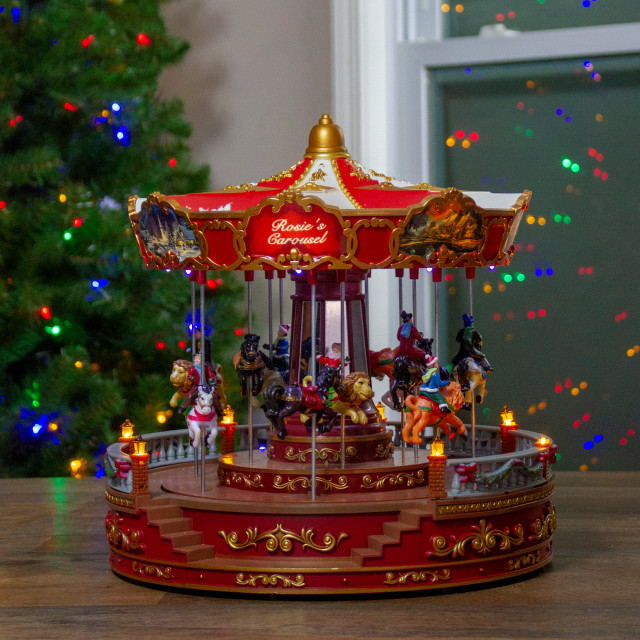 14" LED Lighted Animated and Musical Carousel Christmas Decoration ...