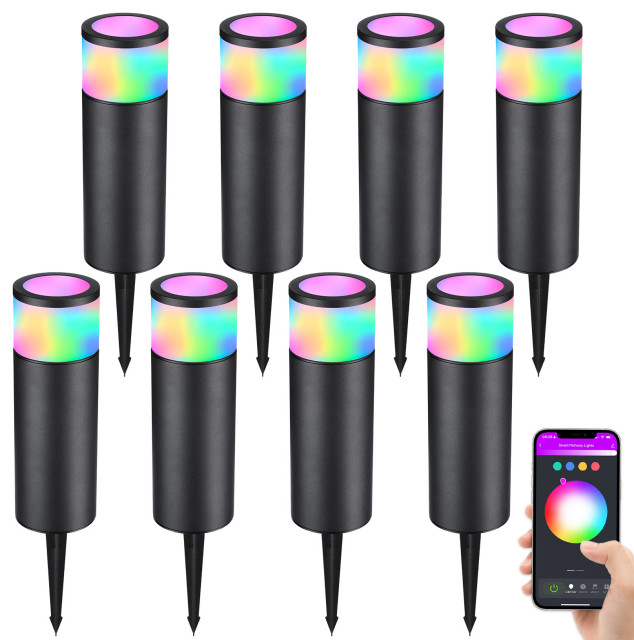 8-Pack Smart Low Voltage Pathway Lights, RGB Color Changing Landscape ...