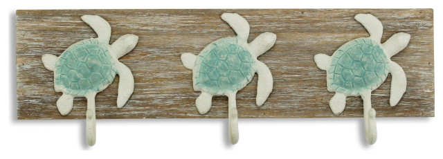 Coastal Sea Turtle Three Hook Coat Hanger - Beach Style - Wall Hooks ...