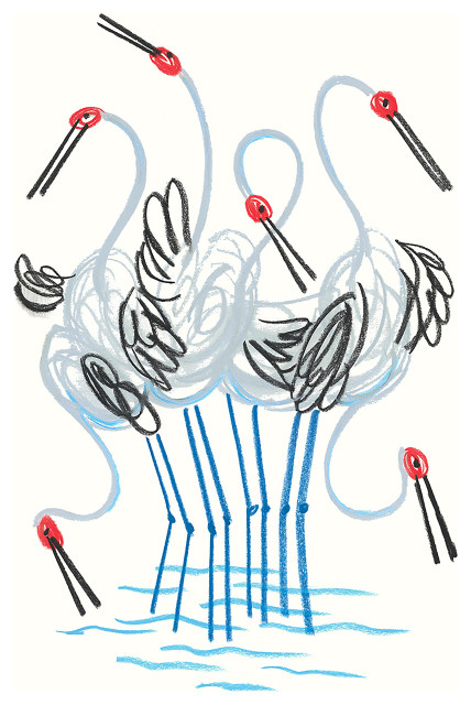 Dancing Cranes IV Artwork, 24x36 - Contemporary - Prints And Posters ...